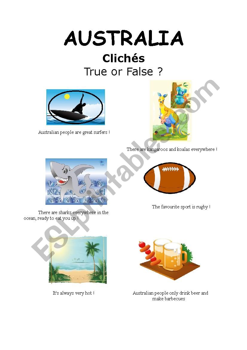 Australian clichés - ESL worksheet by ninamone