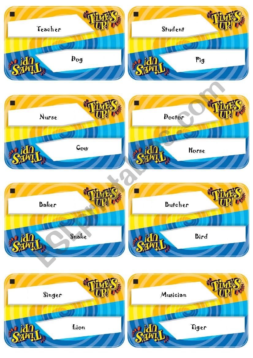 Time´s up cards - ESL worksheet by quarterhorse