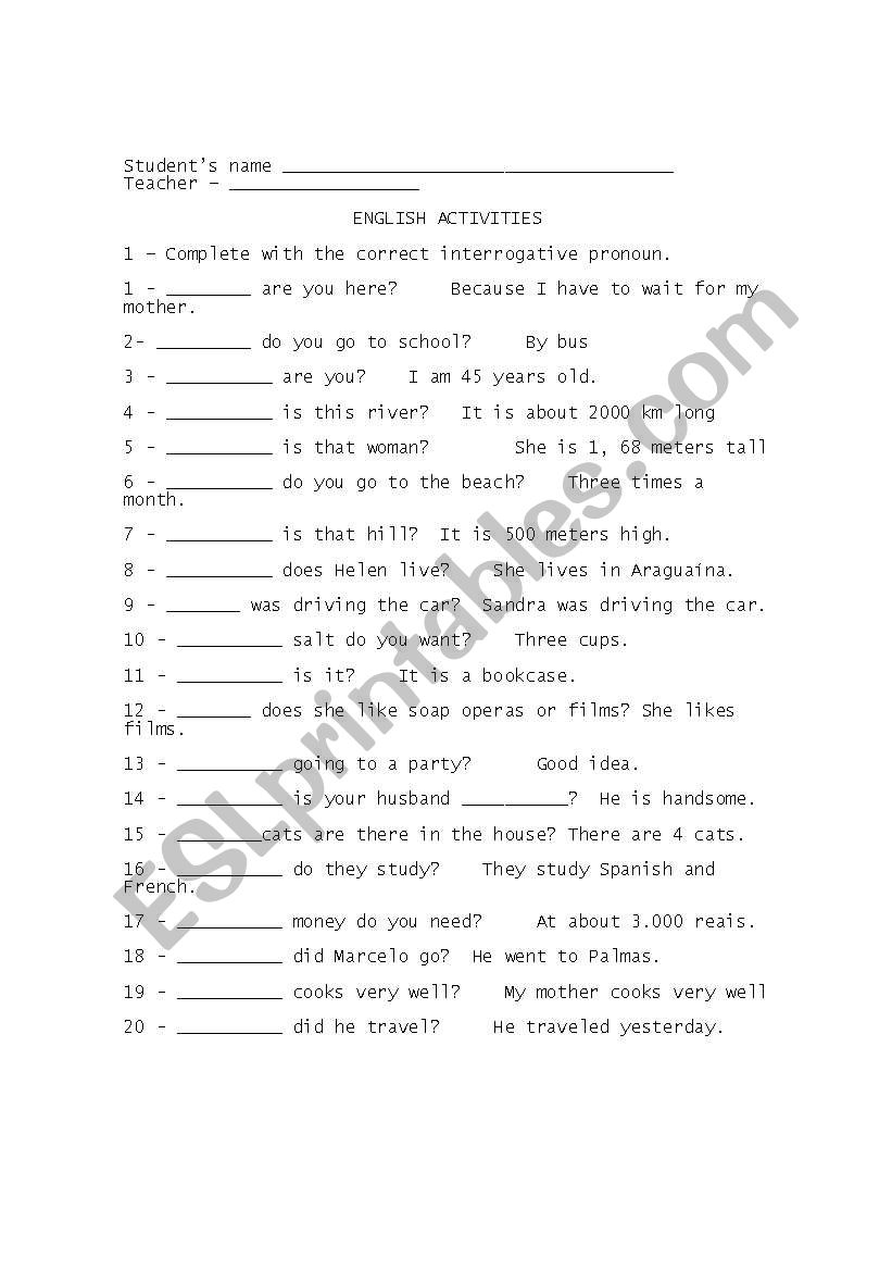 Questions/answers - ESL worksheet by Namma Questions/answers - ESL worksheet by Namma