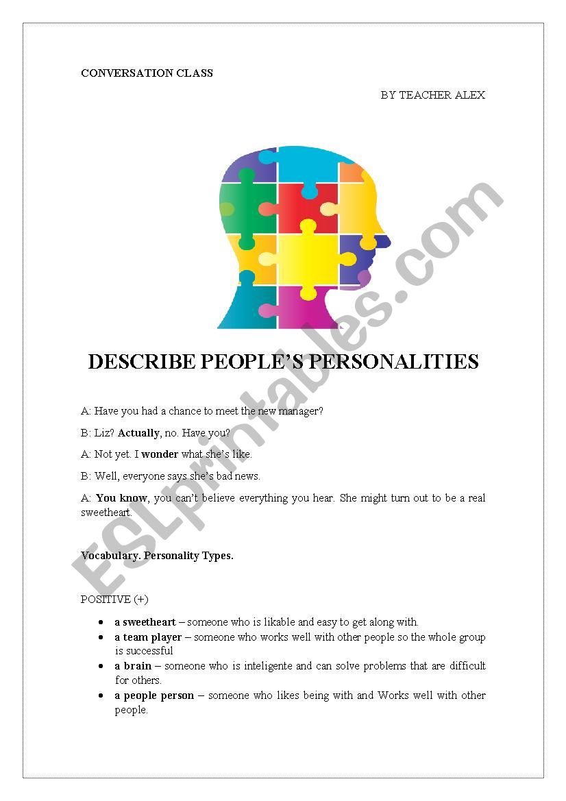 Describe people´s personalities - ESL worksheet by aaf7565
