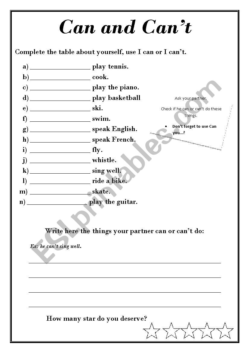 Can and can´t - abilities - ESL worksheet by juliana.oliveira