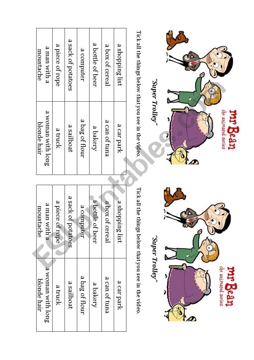 Mr Bean´s Animated Series - Super Trolley - Past Simple - ESL worksheet ...