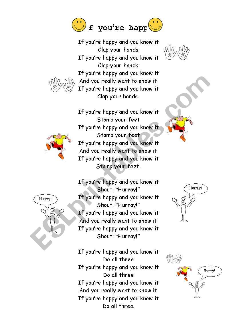 Song "If you´re happy" - ESL worksheet by Kita19