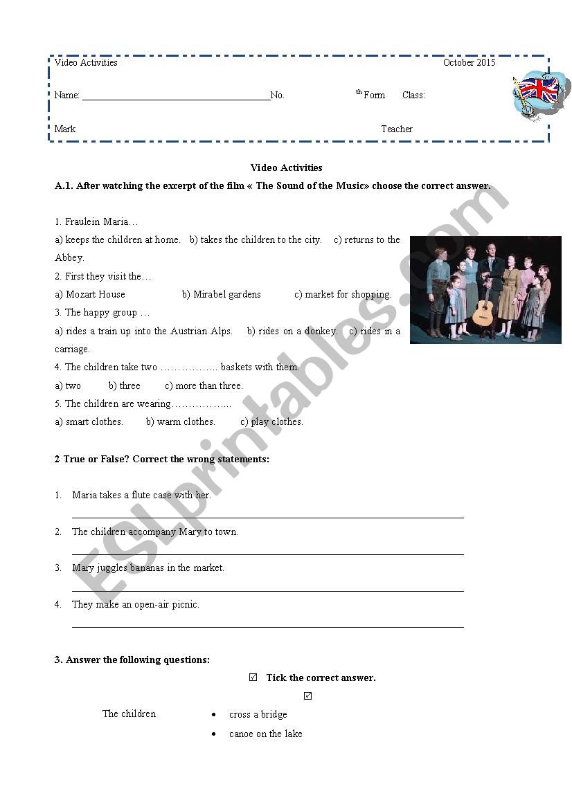 Video activities about the unfortgettable film «The sound of music ...