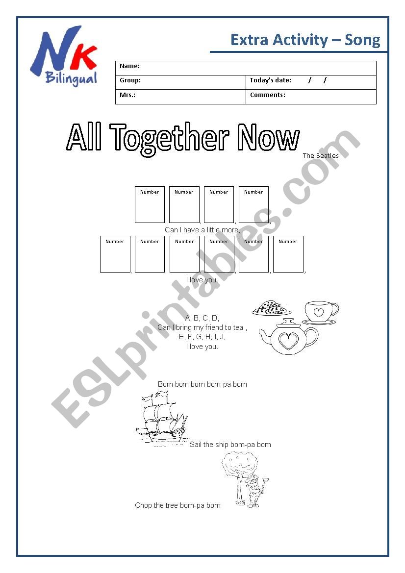 All together Now - Kid´s song activity - ESL worksheet by stellafs ...