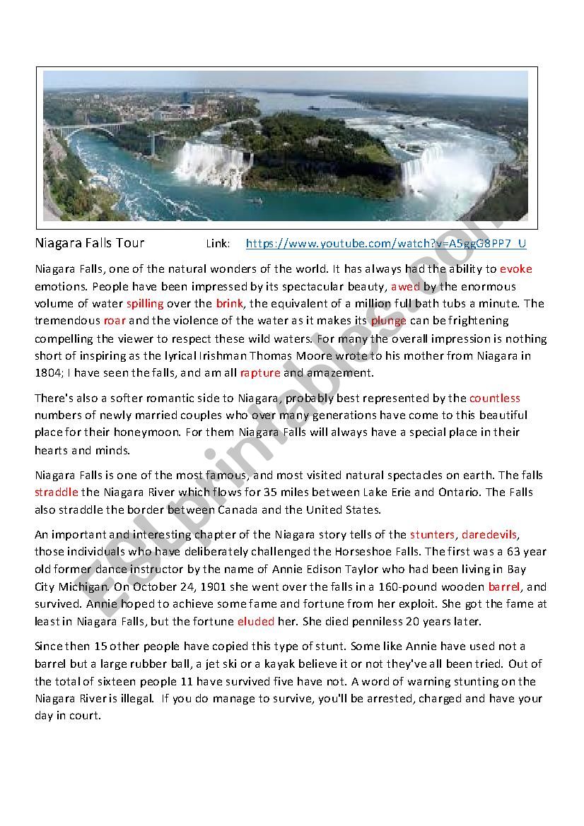 Niagara Falls Tour - ESL worksheet by richardtucker Niagara Falls Tour - ESL worksheet by richardtucker