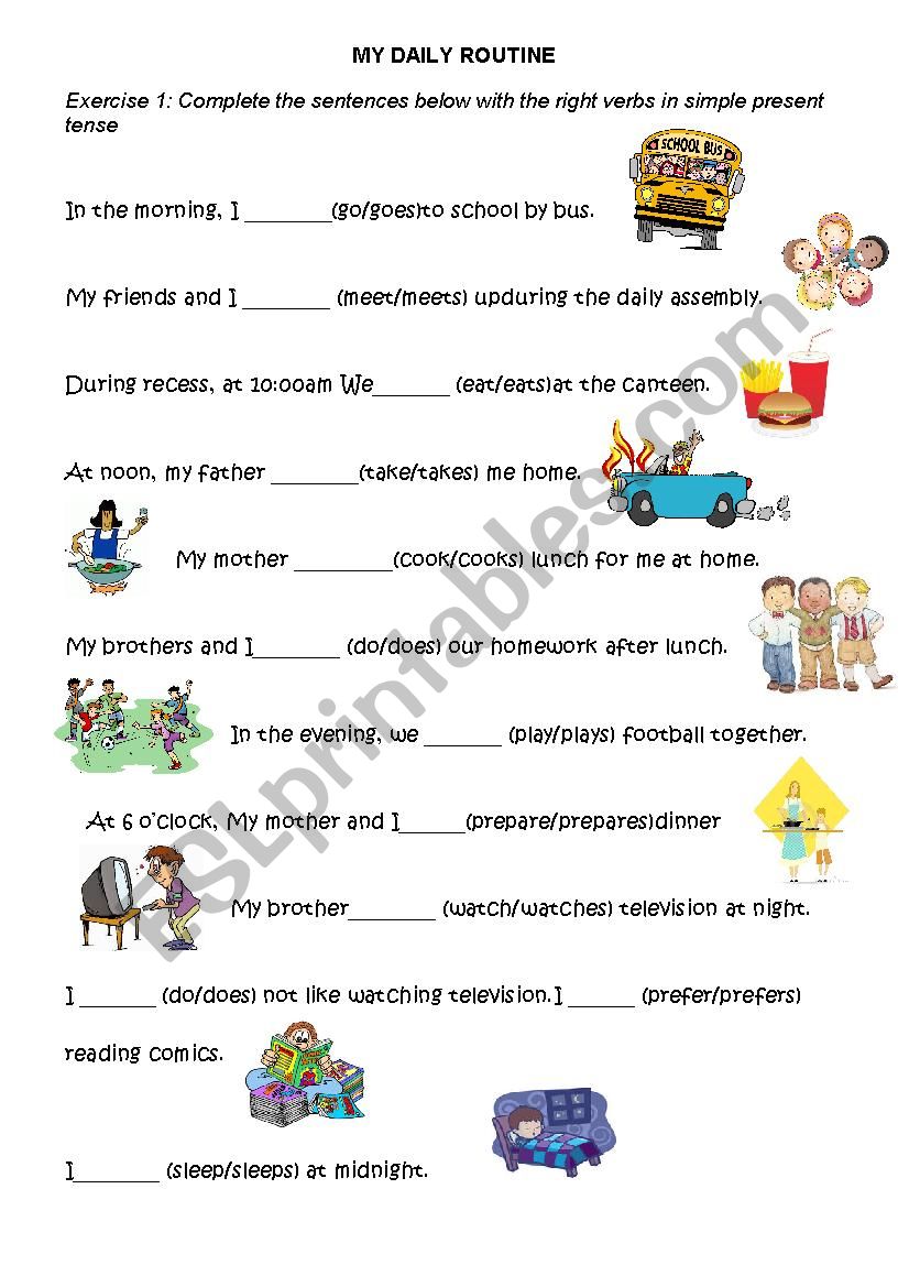 Daily Routines Simple Present Tense Esl Worksheet By Andrew83 138