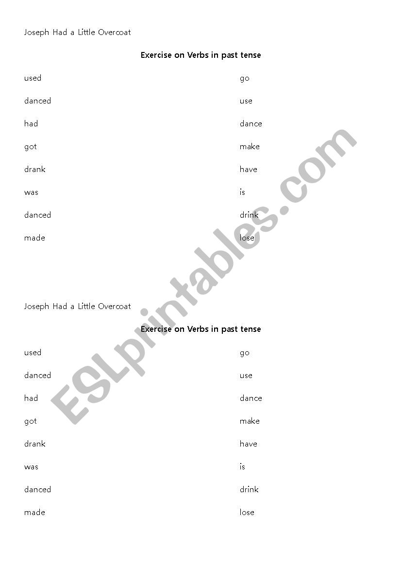 Joseph had a little overcoat past tense worksheet - ESL worksheet by ...