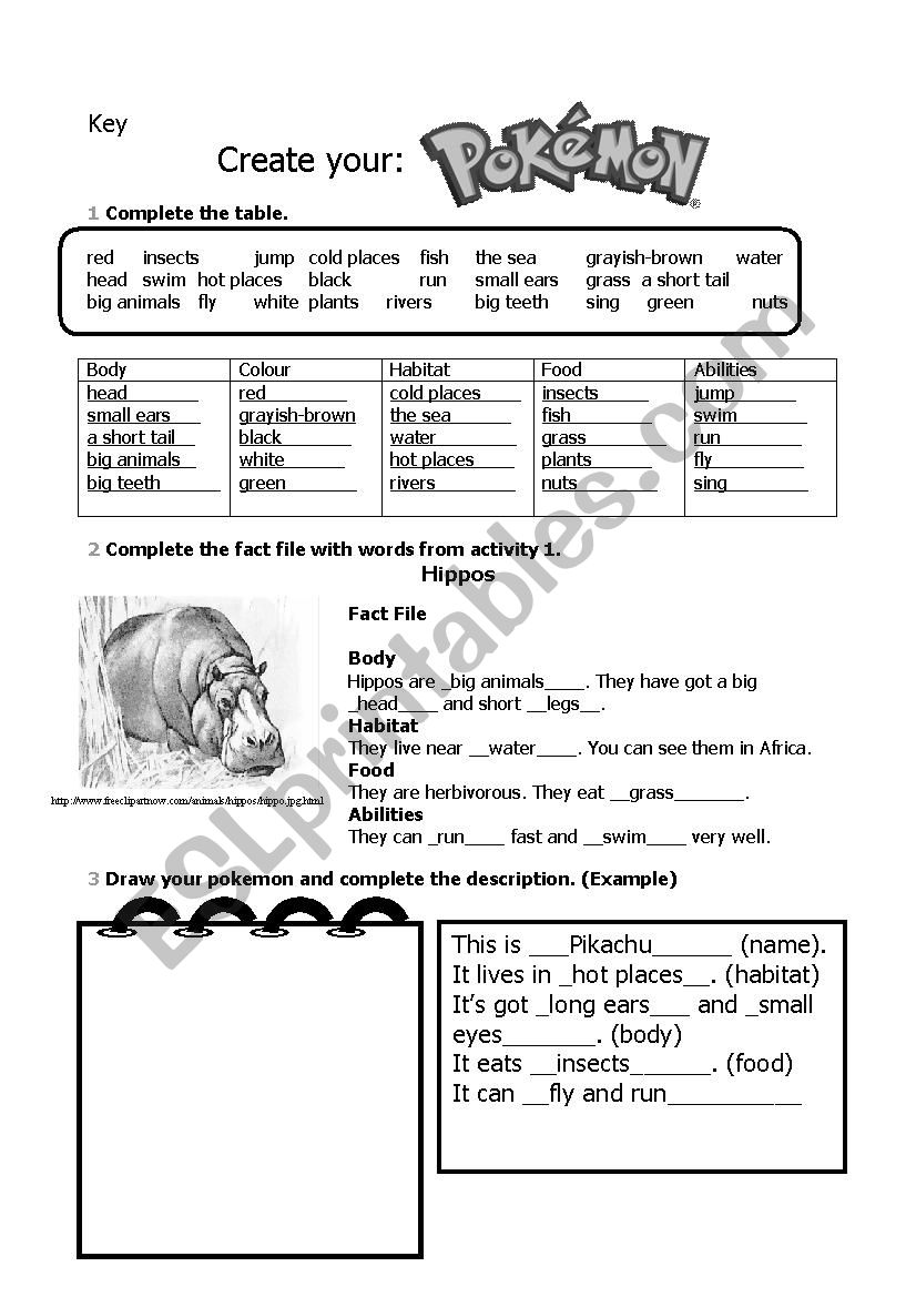 English Worksheets Pokemon Project