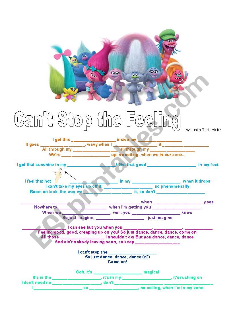 CanÂ´t stop the feeling - ESL worksheet by silvanadelval