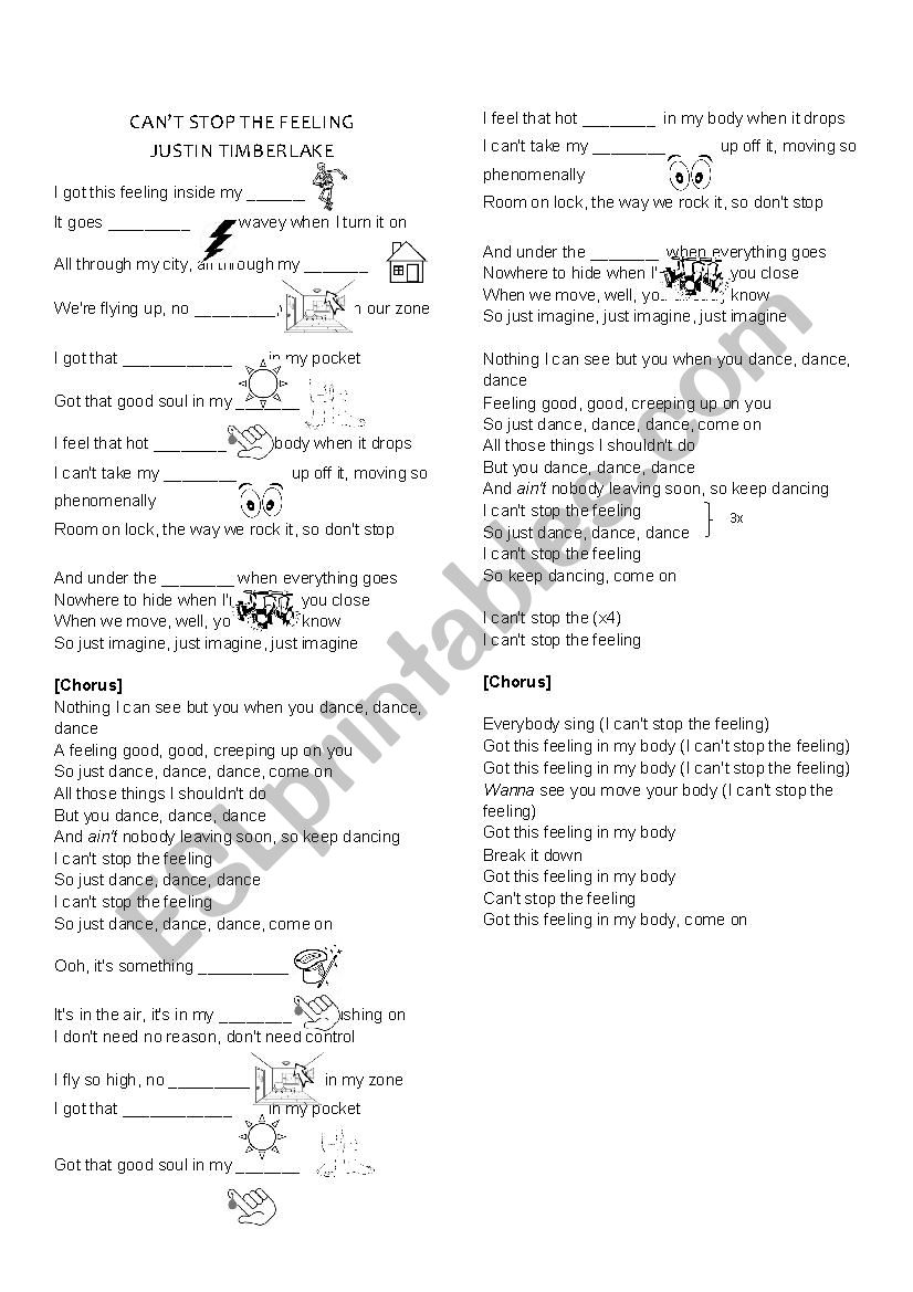 Can´t Stop This Feeling by Justin Timberlake - ESL worksheet by zaqba