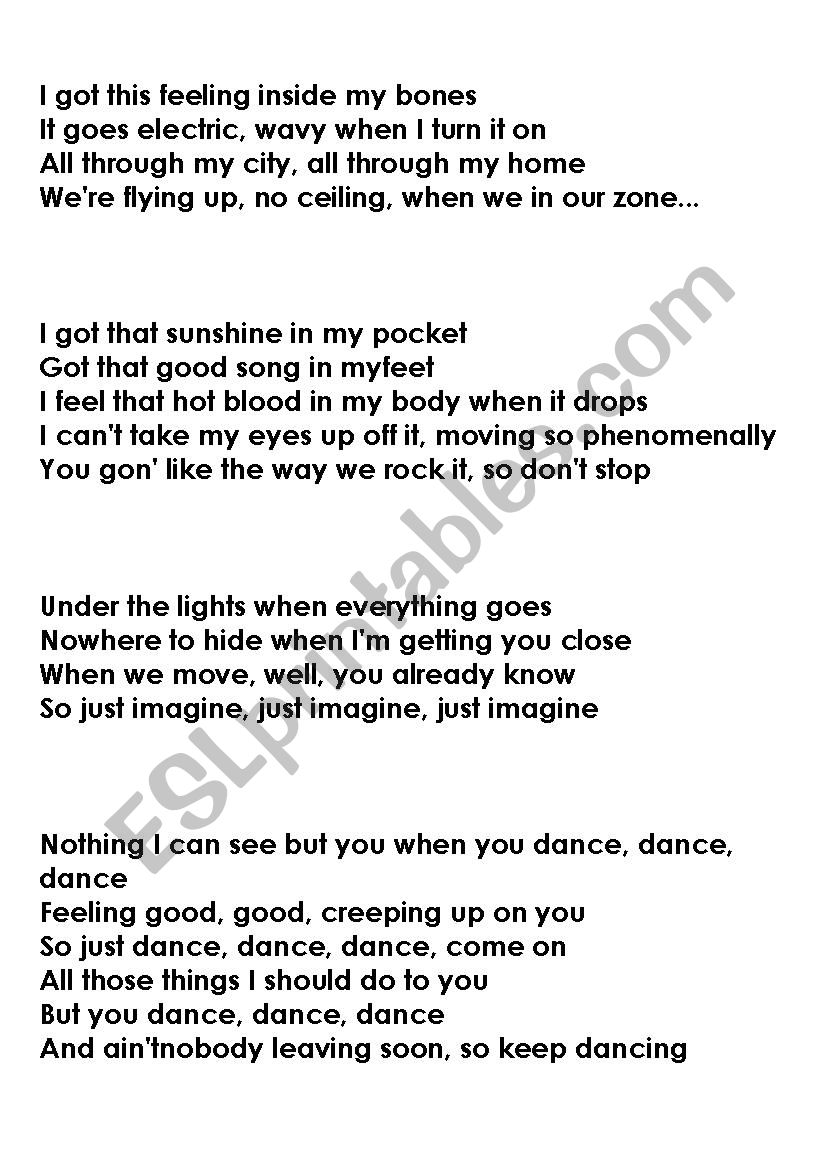 Song Activity "CanÂ´t Stop the Feeling" - ESL worksheet by JKTeacher