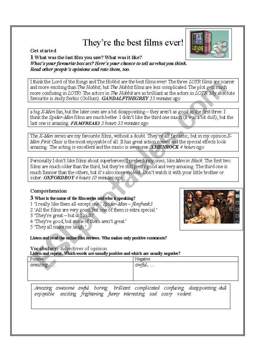 They’re the best films ever! - ESL worksheet by teacherabdellah