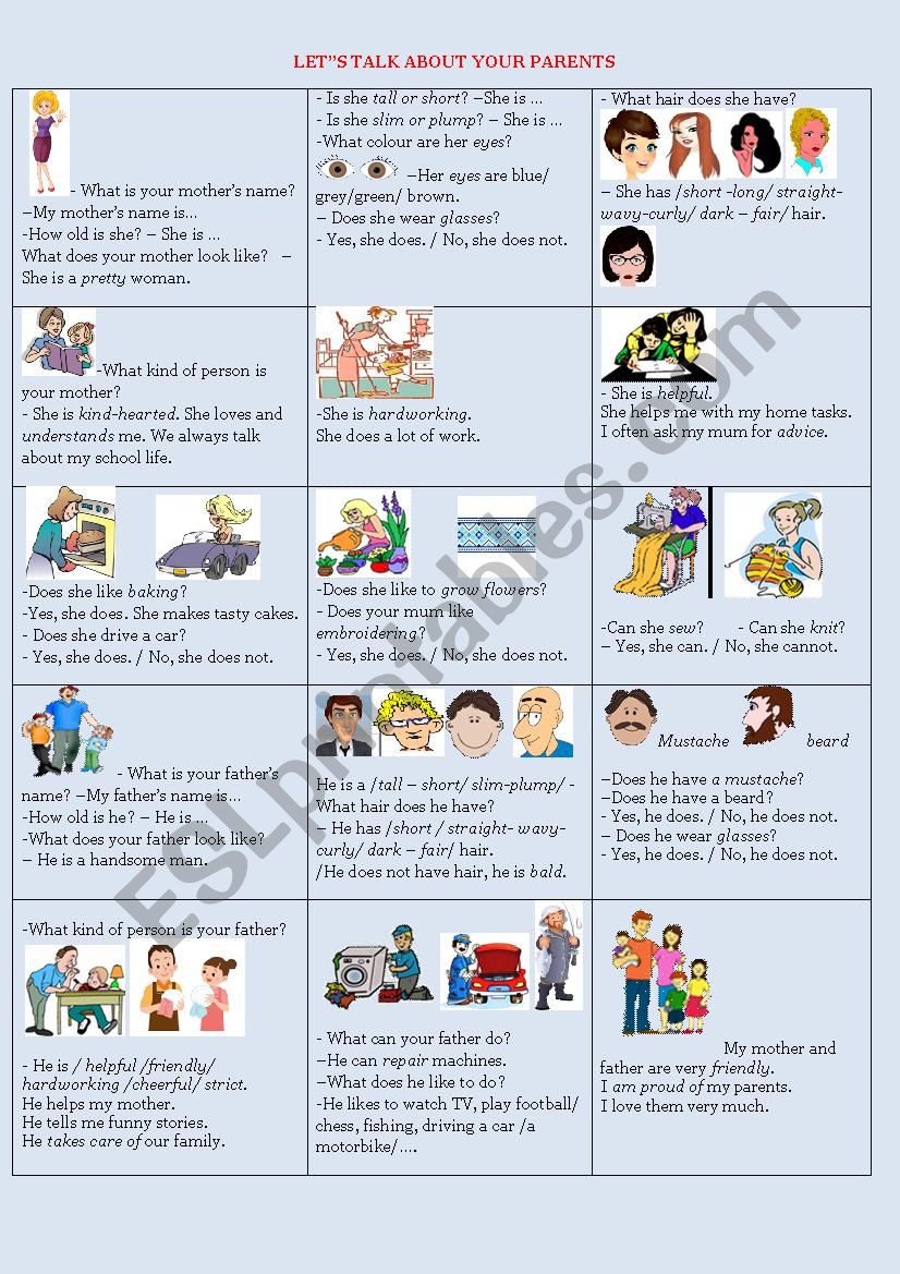 Let´s talk about your parents - ESL worksheet by olena linchuk