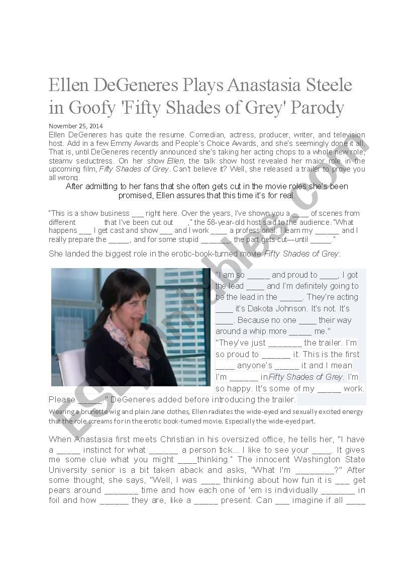 Ellen DeGeneres in ´Fifty Shades of Grey´ Parody - ESL worksheet by tania.s