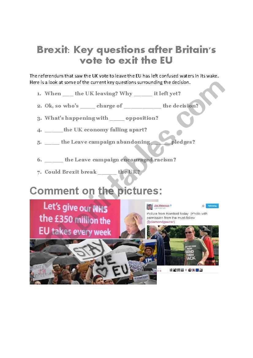 Brexit: Key questions after Britain´s vote to exit the EU - ESL ...