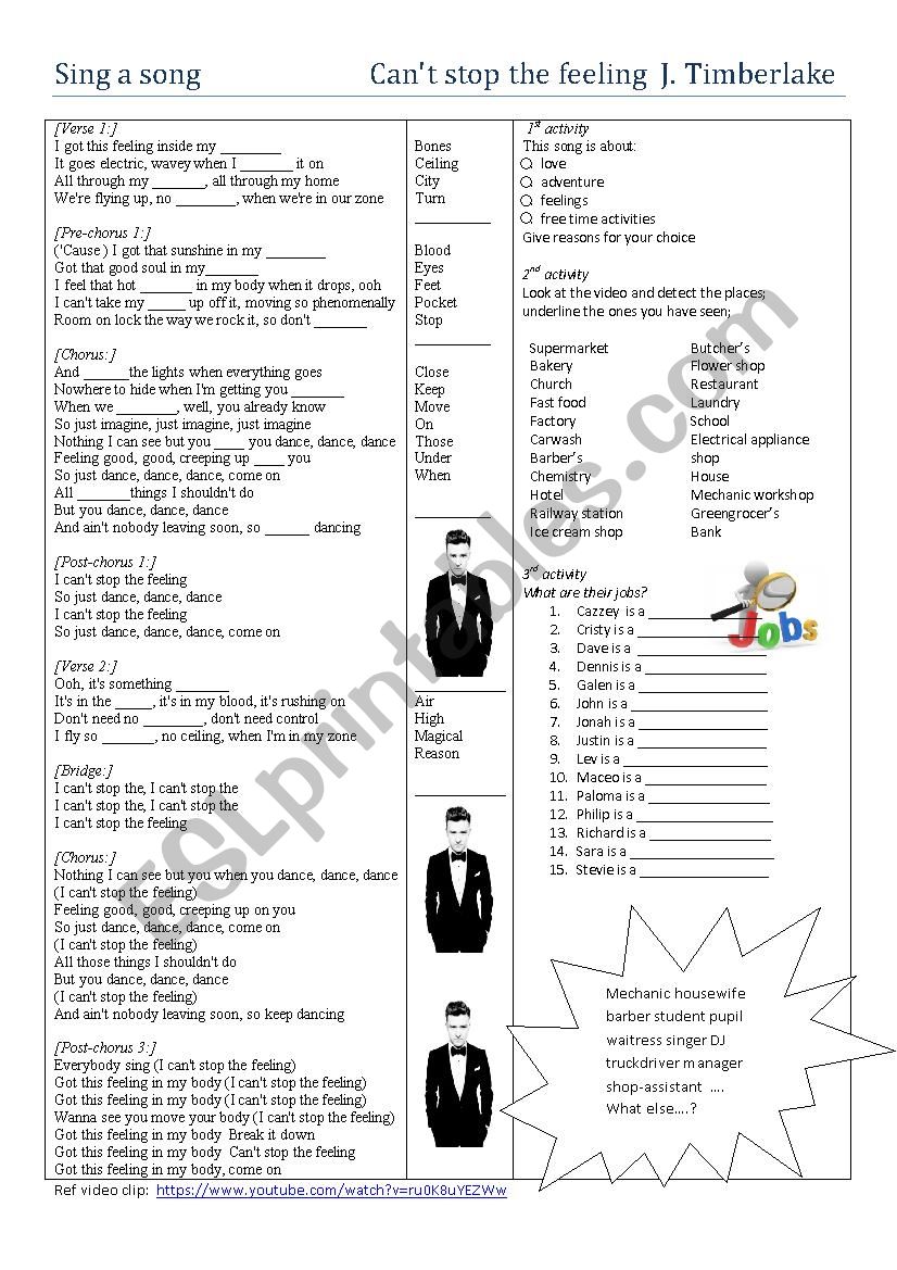 can´t stop the feeling justin timberlake - ESL worksheet by maddalena ...