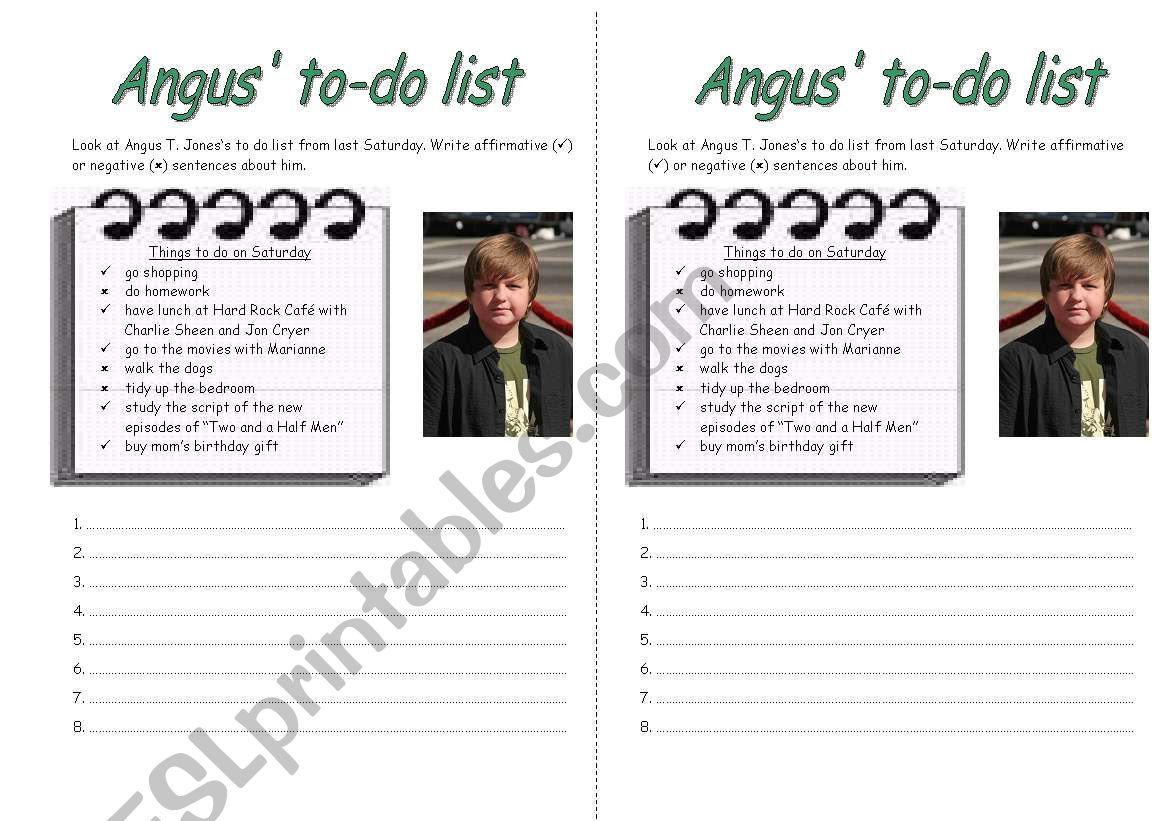 Angus´ to-do list - ESL worksheet by Lucka20