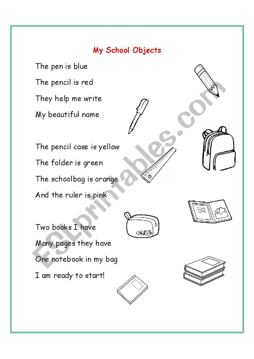 Classroom Objects Poem - ESL worksheet by debys Classroom Objects Poem - ESL worksheet by debys