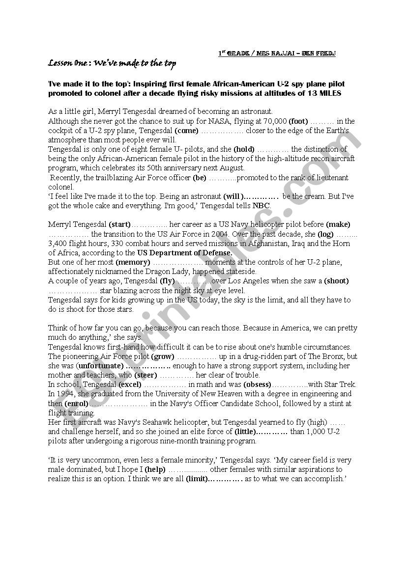 Lesson One : We´ve made it to the top - ESL worksheet by yassine96