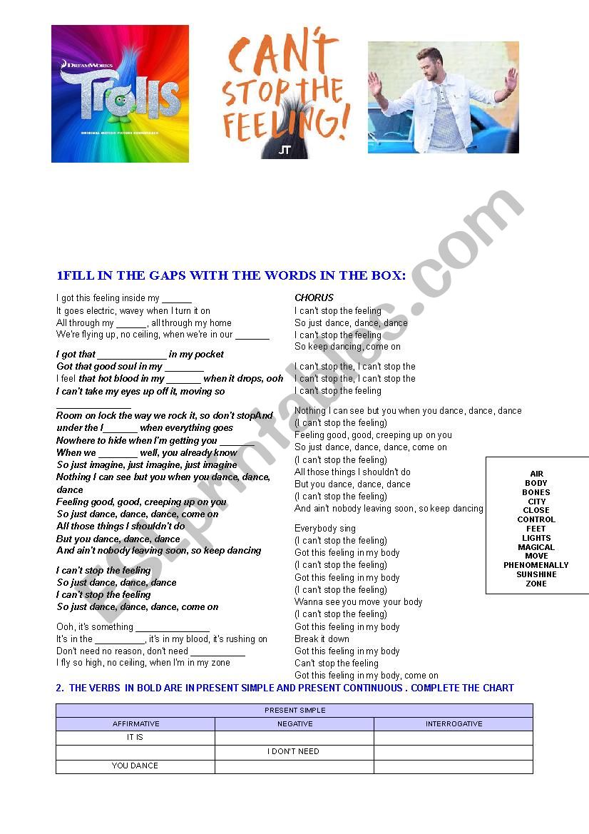 Can´t stop the feeling - ESL worksheet by StupendaM