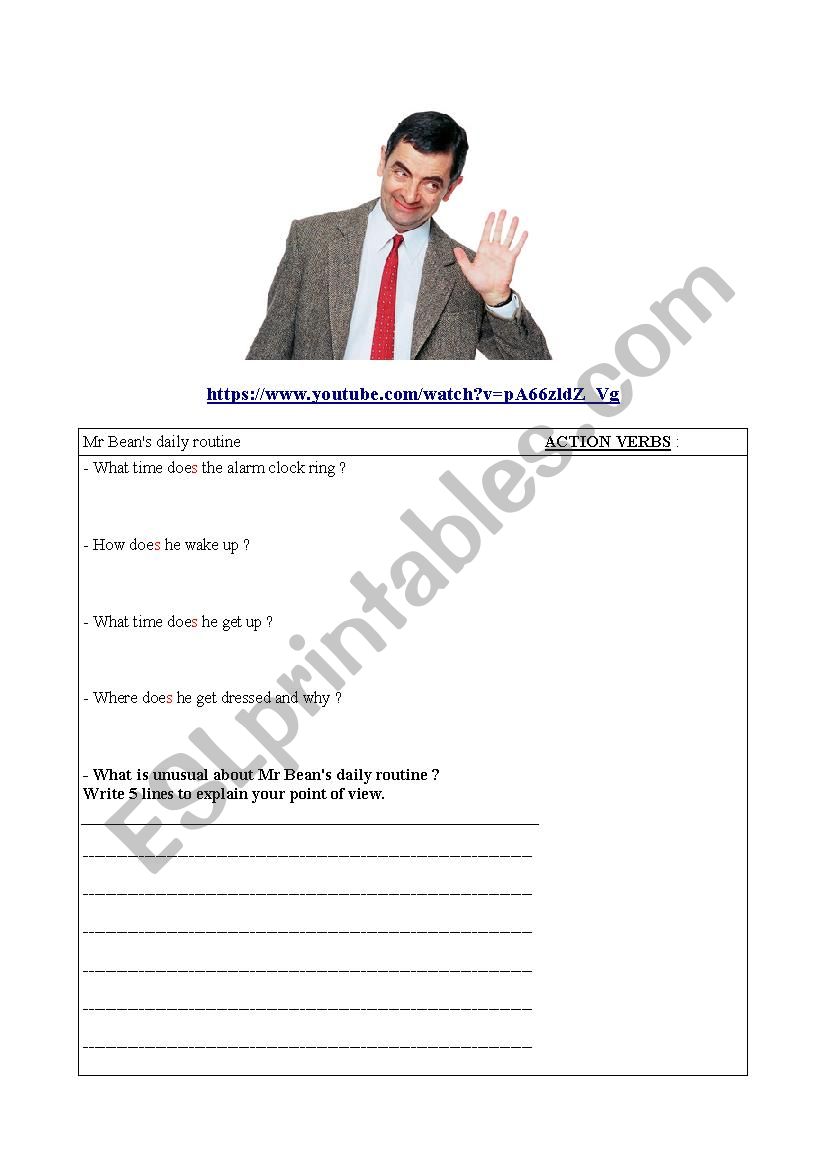 Mr Bean´s daily routine - ESL worksheet by guyard