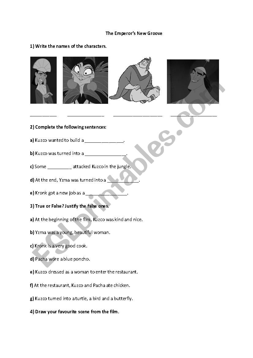 The Emperor´s New Groove Activity Sheet - ESL worksheet by Mel23