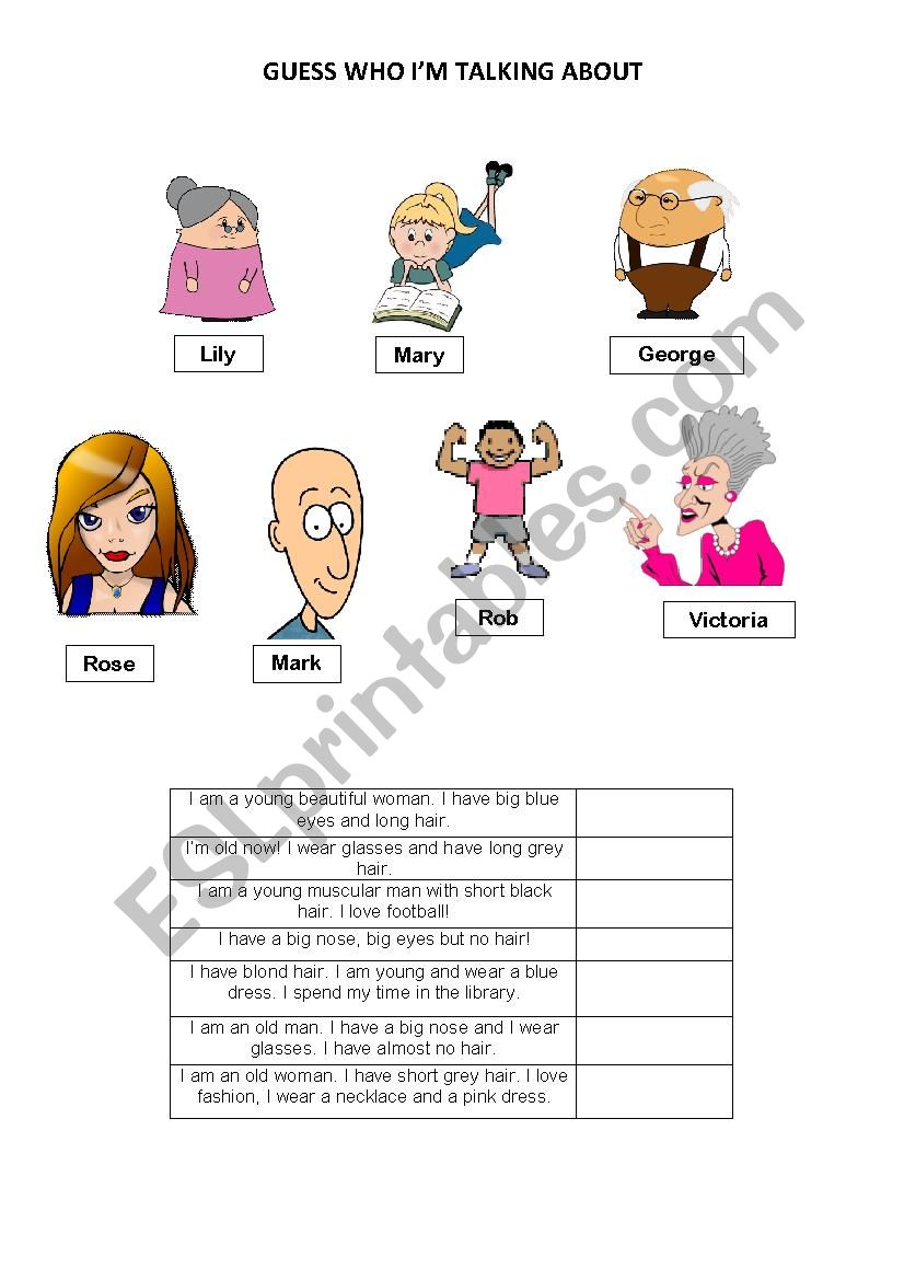 Guess who i´m talkng about - ESL worksheet by Booxaki