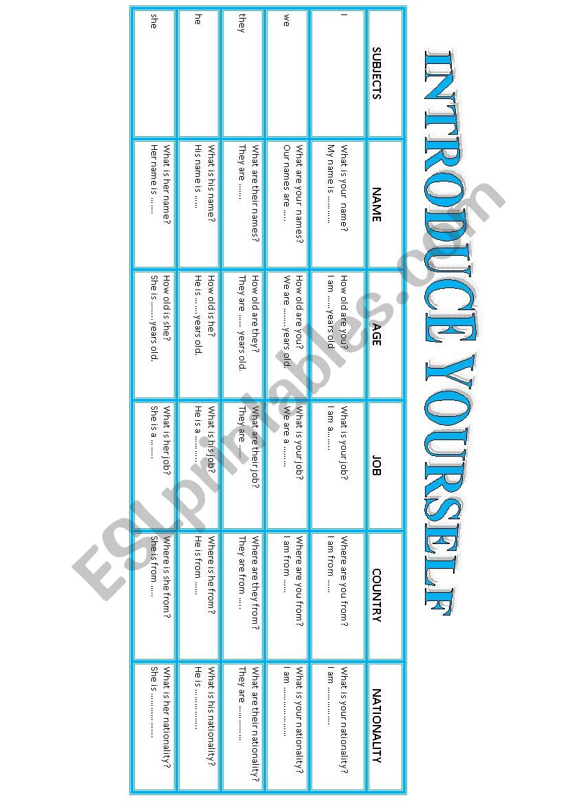 ýntroducing (name-age-country-job-country) - ESL worksheet by ayten67
