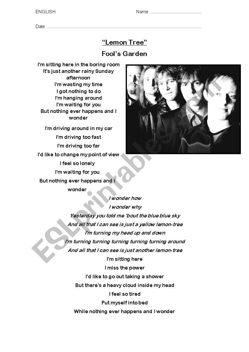 Fool´s Garden-Lemon tree - ESL worksheet by mtarm