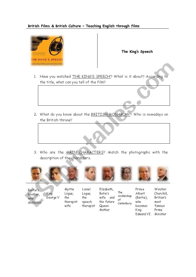 The King´s Speech - ESL worksheet by nmartosvallejo