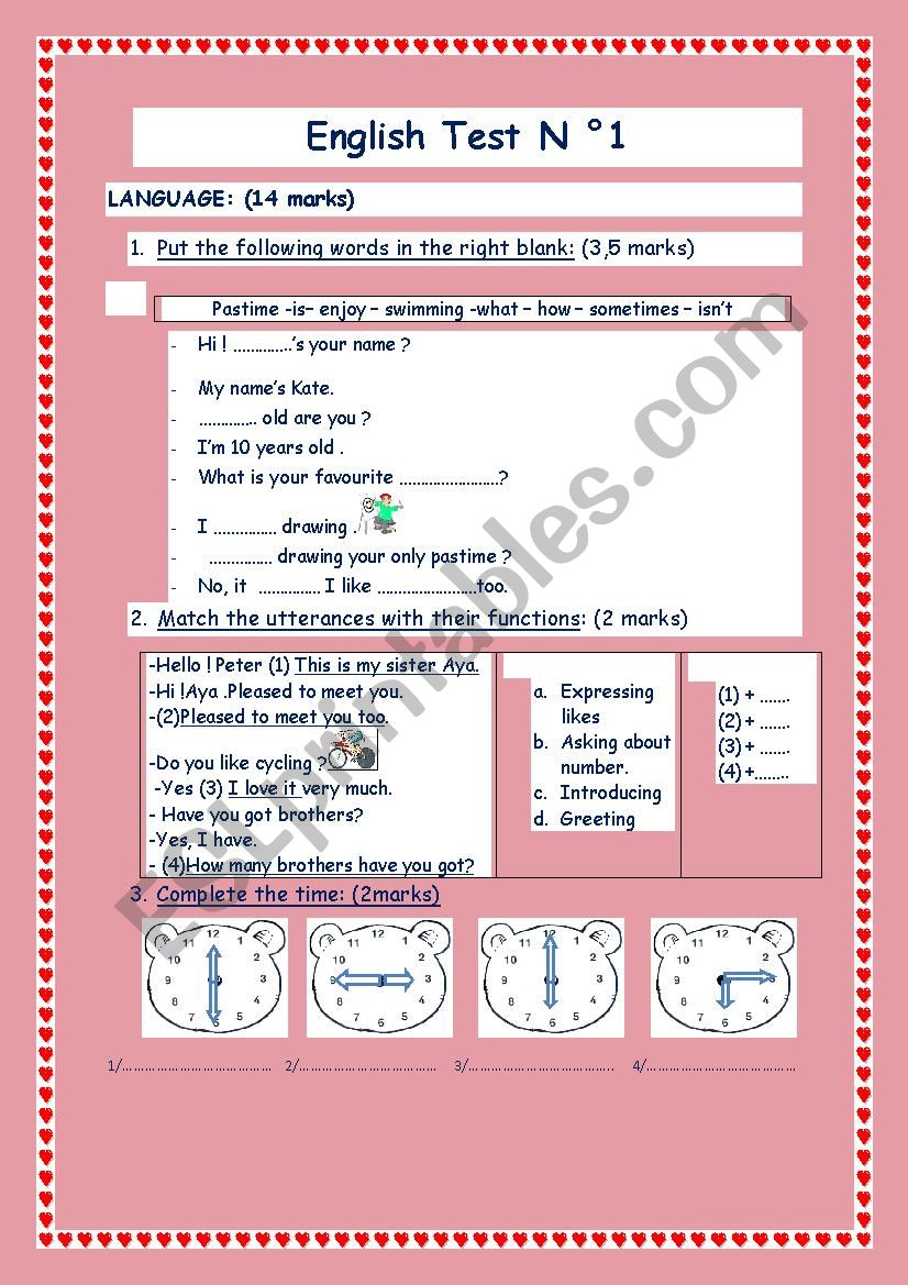 English Test N°1 - ESL worksheet by sarouna