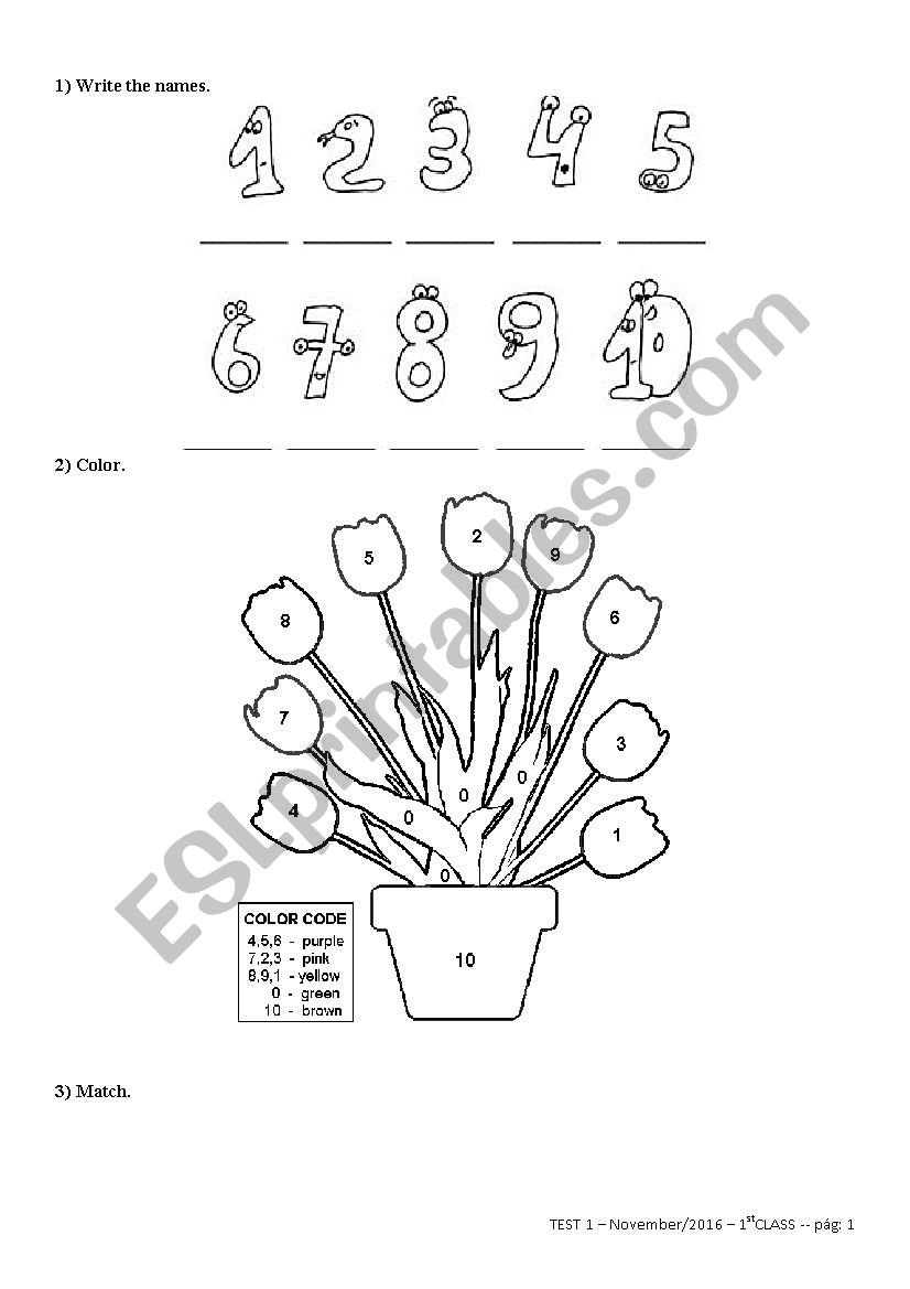 TEST 1 â€“ November/2016 â€“ 1st CLASS - ESL worksheet by rodrigopaulo