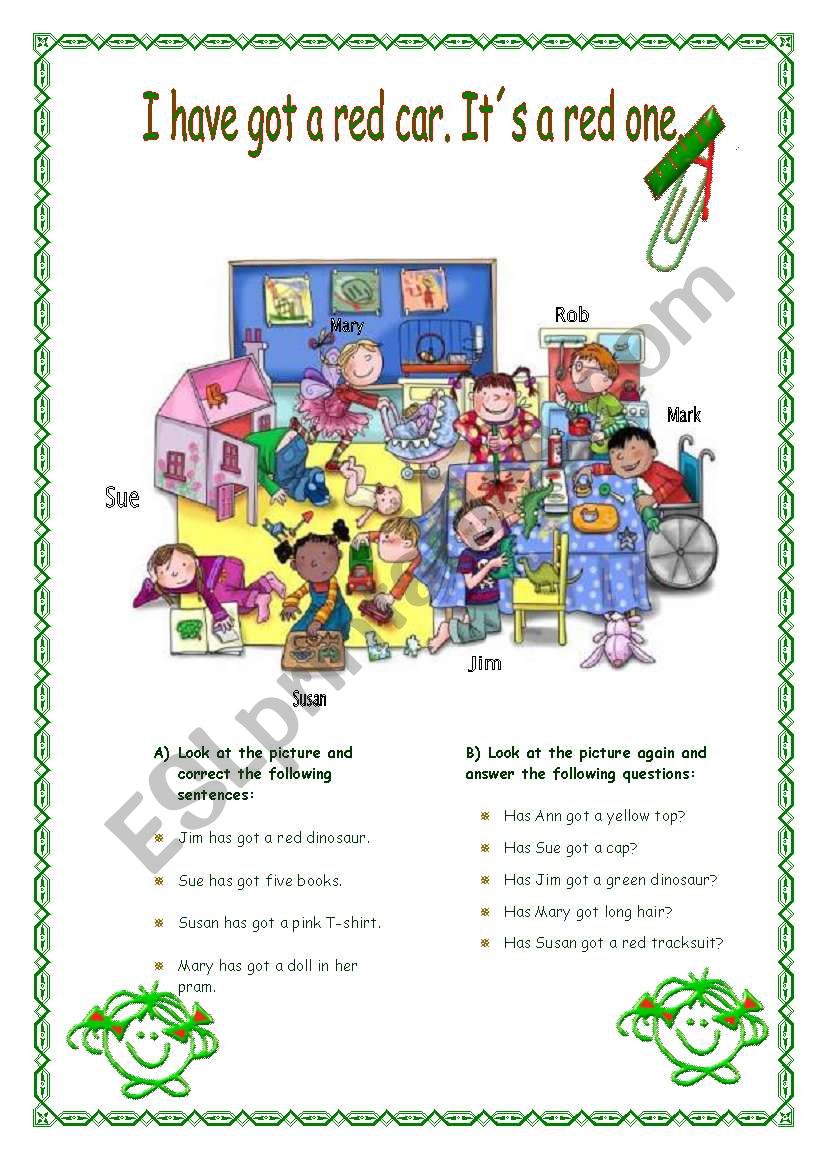 I have got a red car. It´s a red one. - ESL worksheet by vanda51
