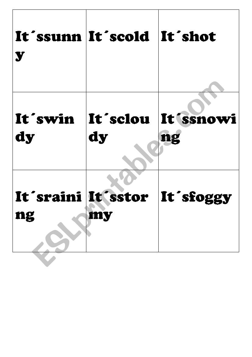 Weather Children´s Memory Game (18 matching words) - ESL worksheet by ...
