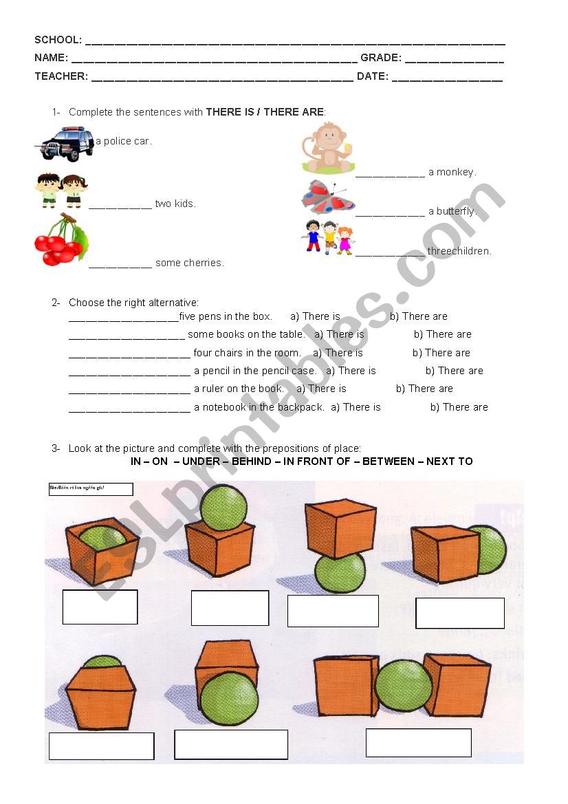 There is there are and prepositions - ESL worksheet by katytad
