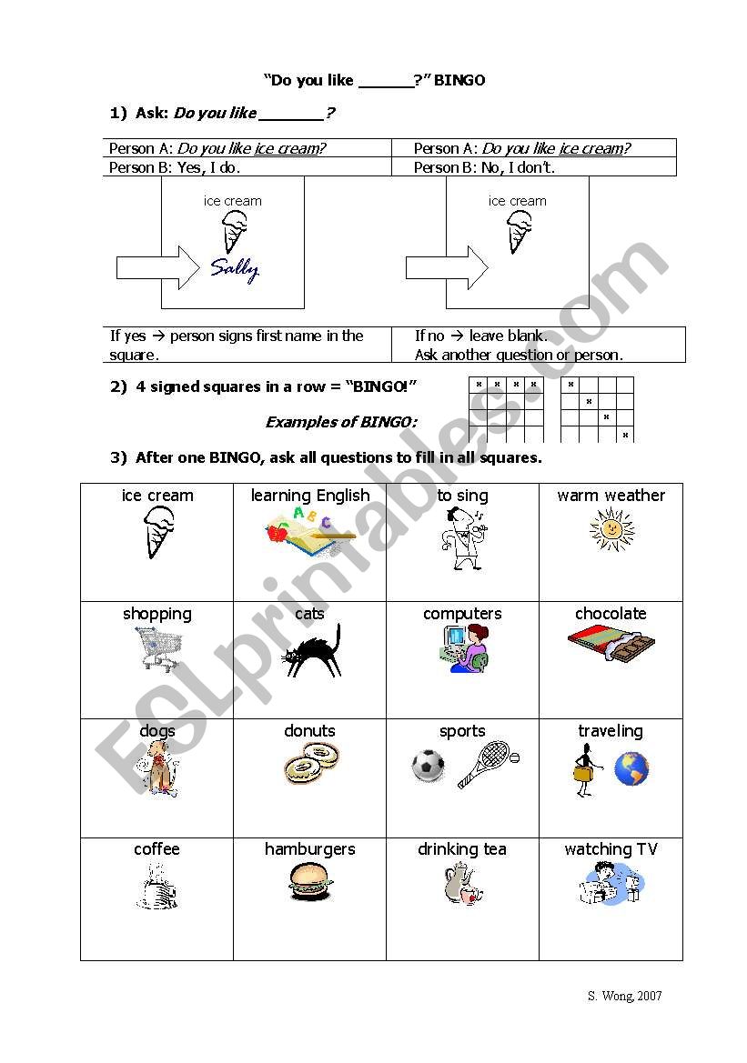 Do you like ___? BINGO - ESL worksheet by sallywong