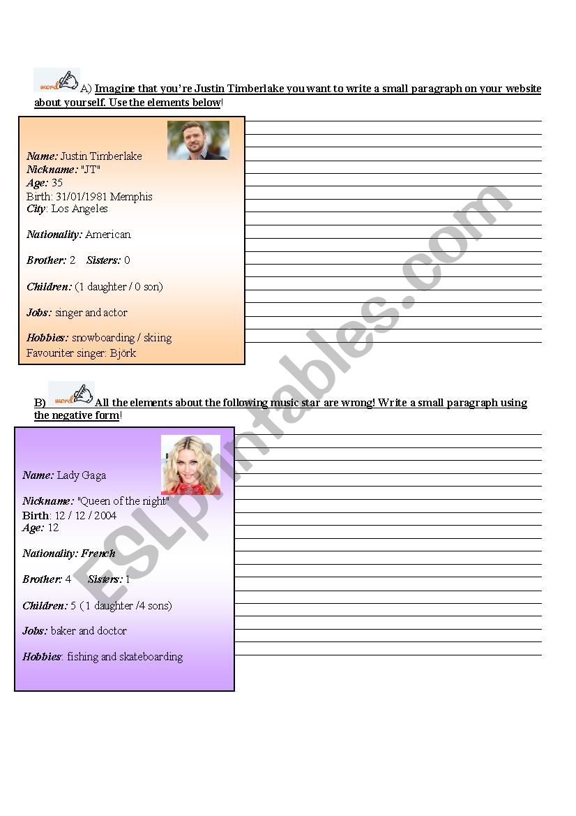 imagine you´re a famous music star - ESL worksheet by aelenia