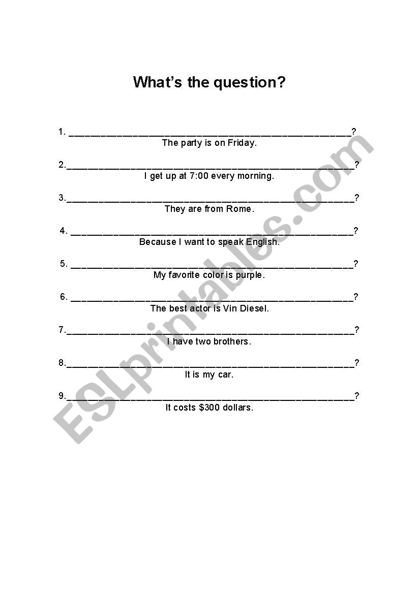 What´s the question - ESL worksheet by anouk05