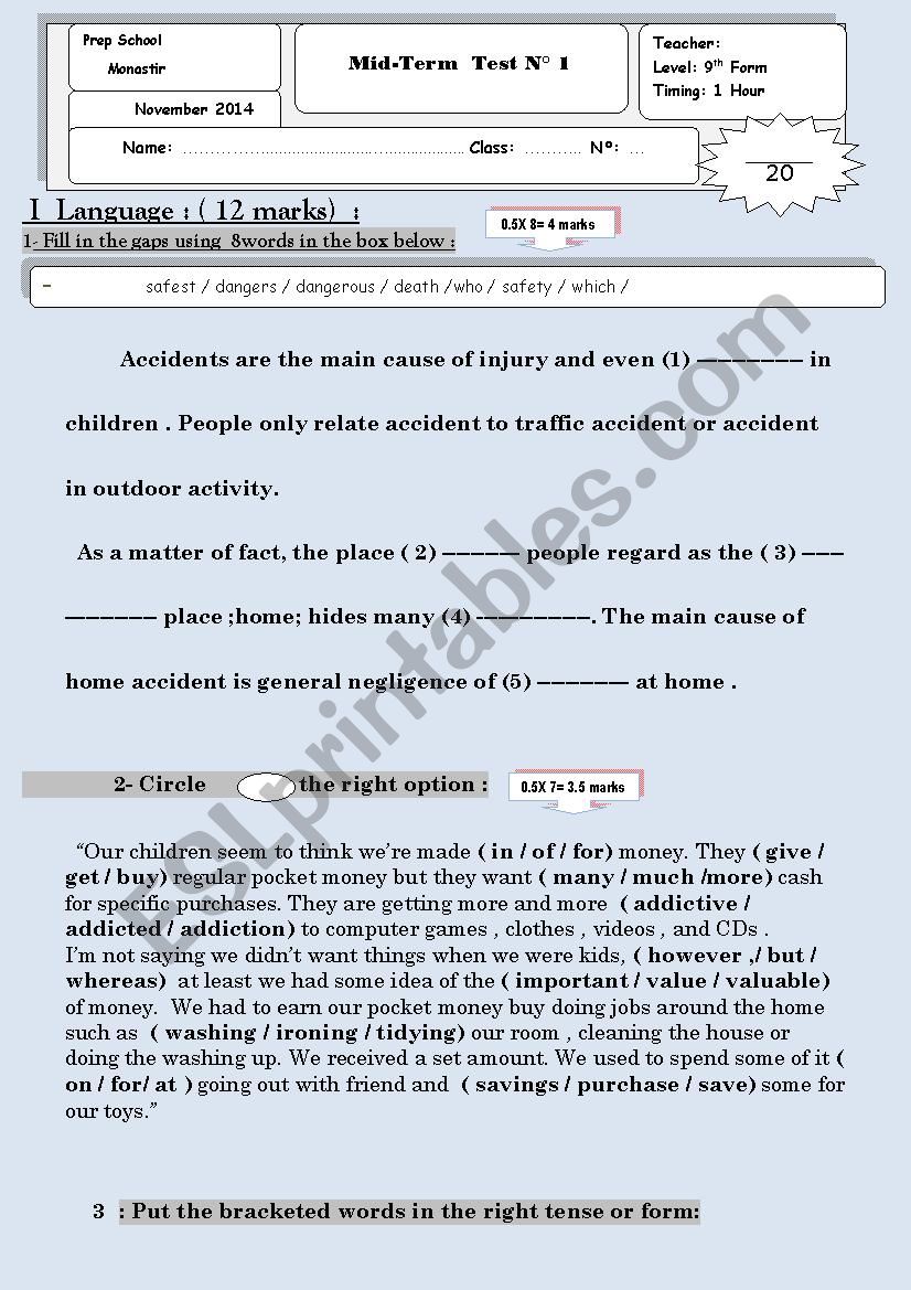 mid - semester test 1 - ESL worksheet by kakouma mid - semester test 1 - ESL worksheet by kakouma