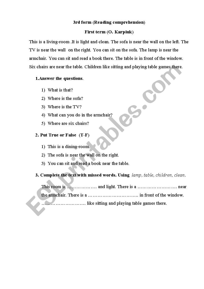 3rd form writing and reading - ESL worksheet by MarynaD
