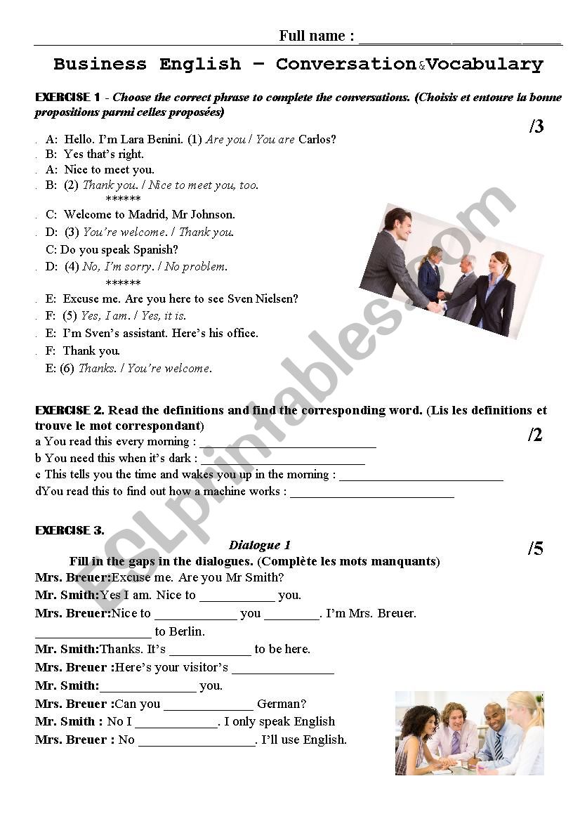 Business English Vocabulary Exercises Pdf With Answers