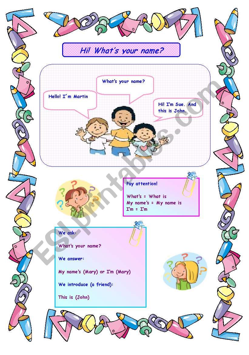 Hi! What’s your name? - ESL worksheet by vanda51