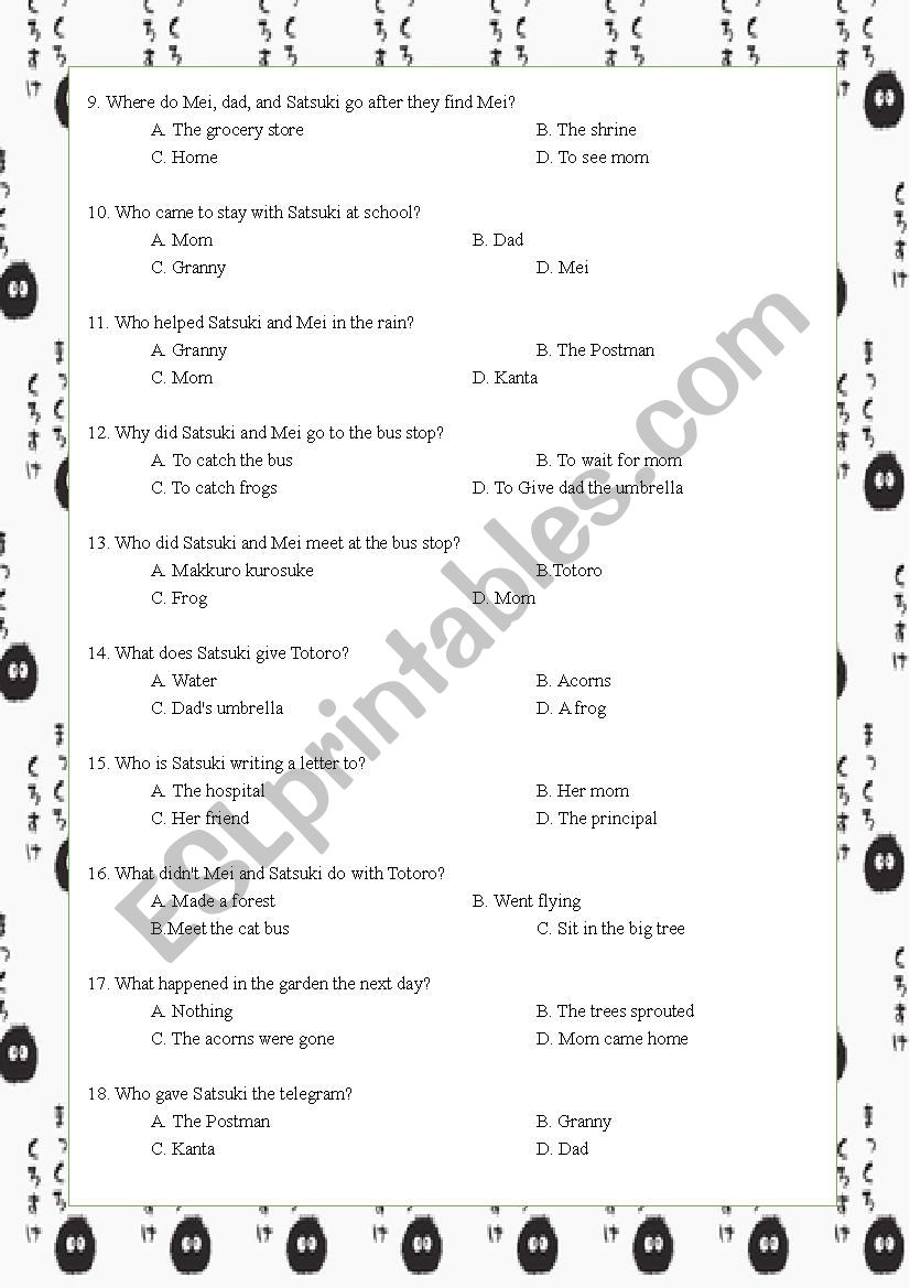 My Neighbor Totoro Activities For Preers In English - Infoupdate.org