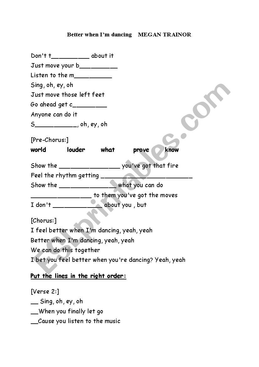 Better when I´m dancing By Megan Trainor - ESL worksheet by MariankaENG