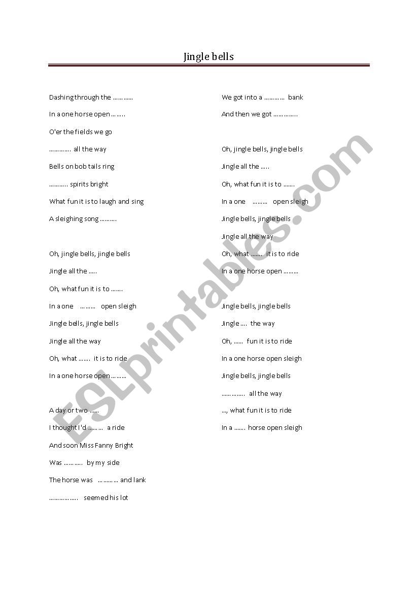 jingle bells worksheet - ESL worksheet by likalika1 jingle bells worksheet - ESL worksheet by likalika1