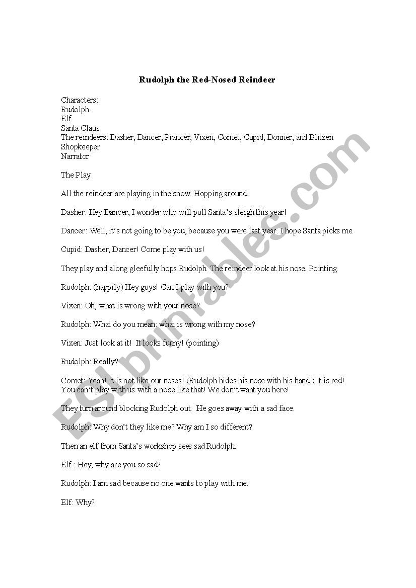 Rudolph and Santa´s elf playscript - ESL worksheet by felicia-jelena