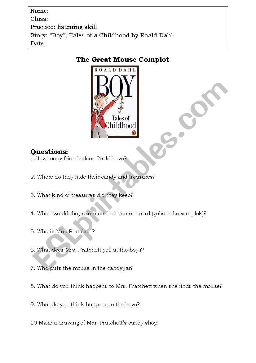 Roald Dahl´s story BOY- listening test with questions - ESL worksheet ...