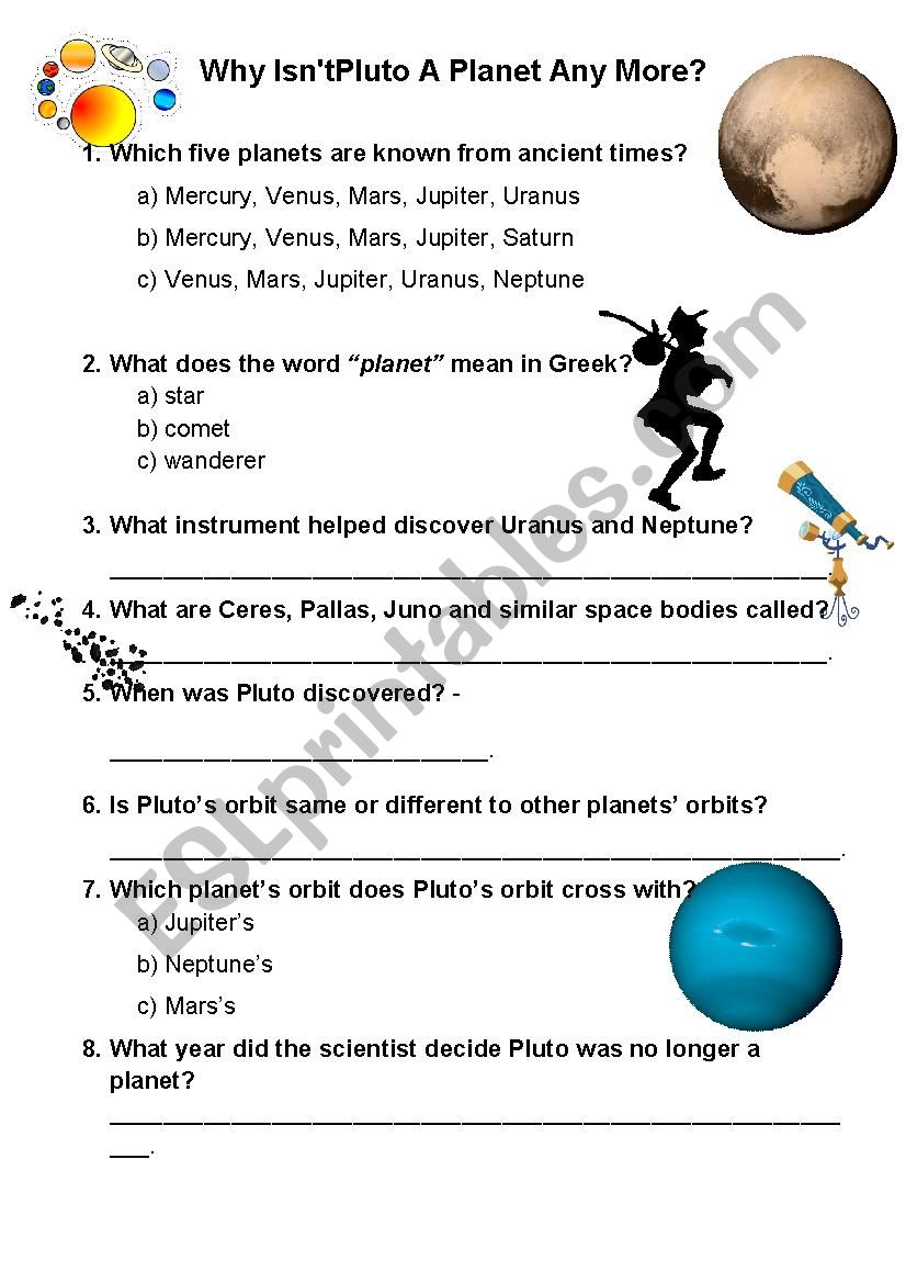 Why isn´t Pluto a planet anymore - ESL worksheet by Zlajo
