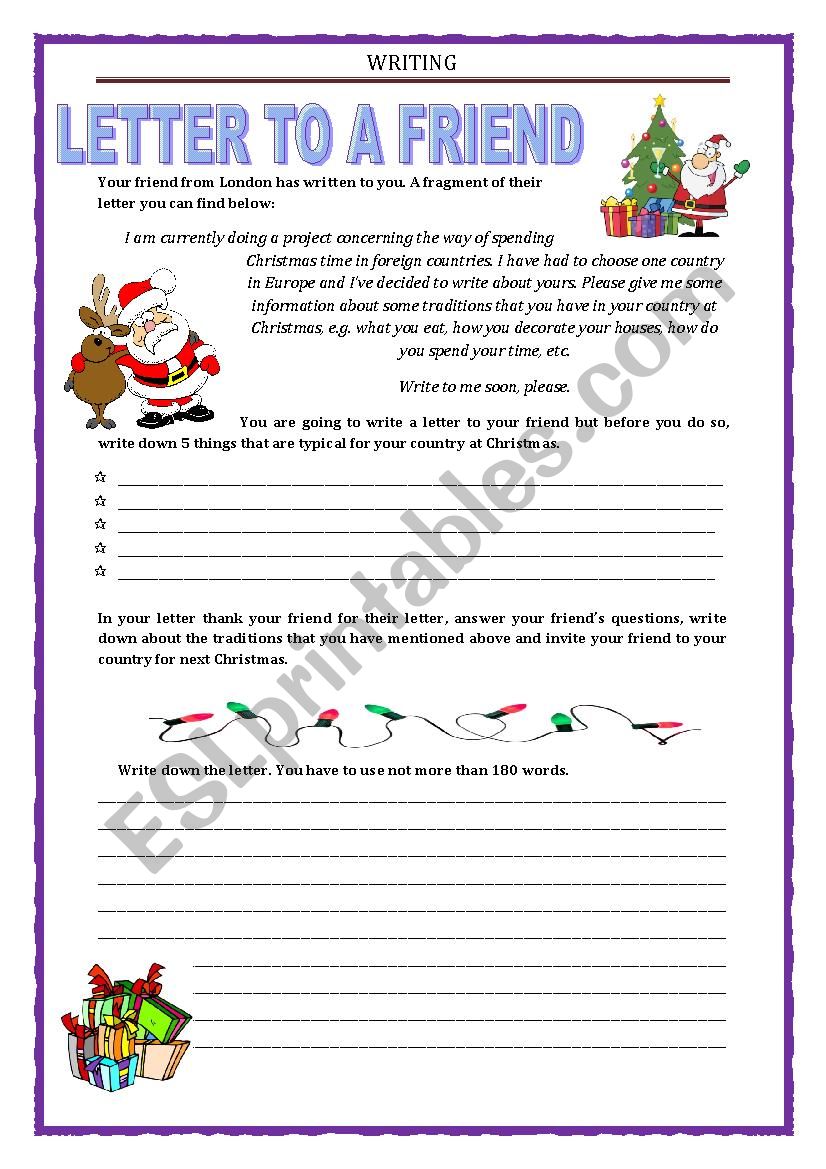 WRITING LETTER TO A FRIEND Christmas Traditions ESL Worksheet By 